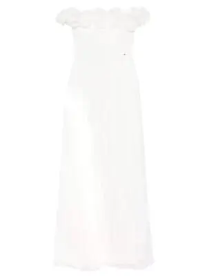 NISSA Floral-appliqué Maxi Dress - White
