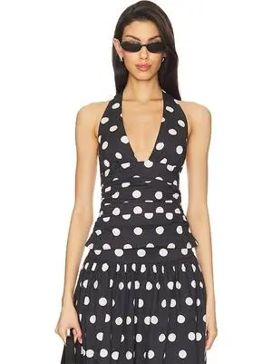 LOVERS AND FRIENDS Polka Dot Halter Neck Top - Black