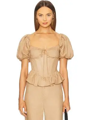 Bardot Esra Puff Sleeve Corset Top - Latte