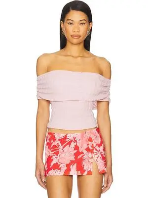 Astr The Label Off Shoulder Textured Knit Top Pink