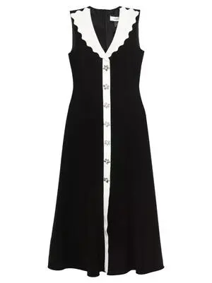 NISSA Scalloped Collar Midi Dress - Black