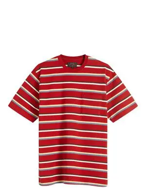 BEAMS Multi Stripe Pocket T-shirt - Red