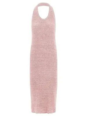 FERRAGAMO Sleeveless Knit Linen Midi Dress - Natural
