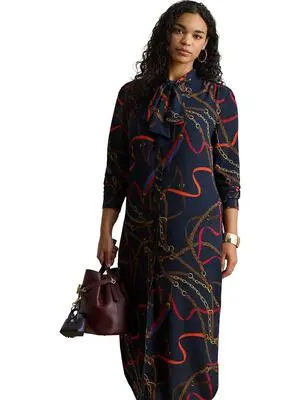 Ralph Lauren Geo-print Belted Crepe Dress - Navy Multi