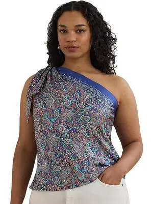 Ralph Lauren Paisley Twill One-shoulder Blouse - Blue Multi