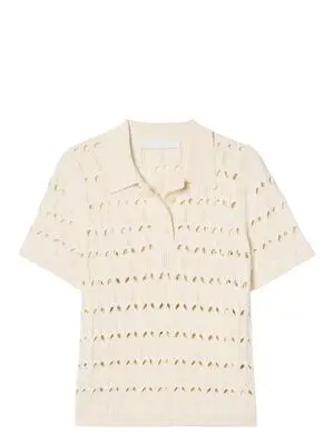 Zimmermann Rhiannon Cutout Pointelle-knit Polo Shirt - Cream