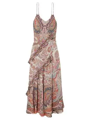 Etro Etro Ruffled Printed Georgette Midi Dress Baby Pink