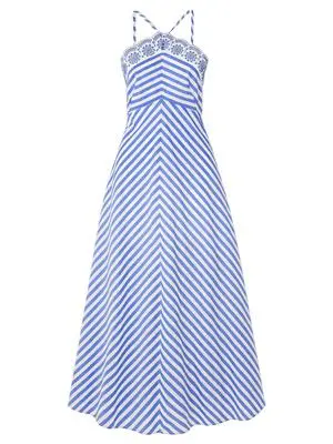 Loretta Caponi Castiglione Striped Cotton-poplin Midi Dress - Blue