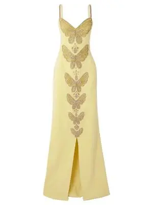 GEORGES HOBEIKA Embellished Silk-blend Crepe Gown - Yellow