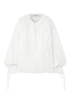 Erdem Tie-neck Cotton-lace Blouse - Neutrals