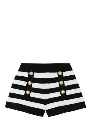 Balmain Faux Pearl-embellished Striped Knitted Shorts - Black
