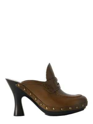 Burberry Studded Leather Mules - Green