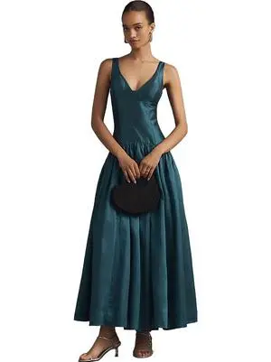 HUTCH Gabriella V-neck Drop-waist Maxi Dress - Blue