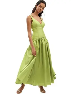 HUTCH Gabriella V-neck Drop-waist Maxi Dress - Lime Green