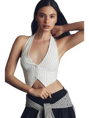 Anthropologie Pinstripe Halter Vest - Ivory Pinstripe