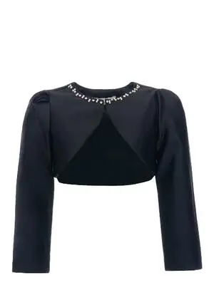 TULLEEN Cropped Satin Cardigan - Black