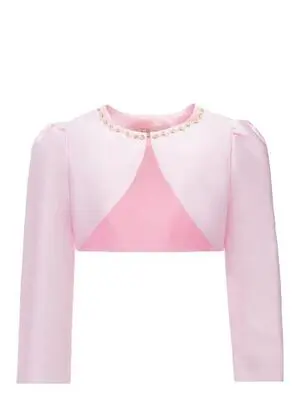 TULLEEN Cropped Satin Cardigan - Blush