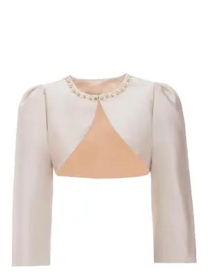 TULLEEN Cropped Satin Cardigan - Champagne