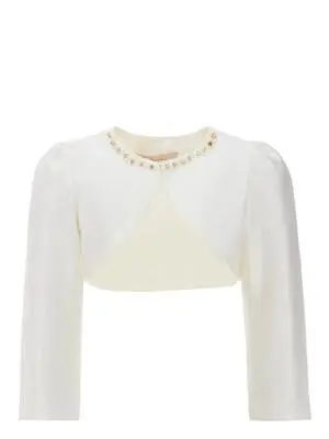 TULLEEN Cropped Satin Cardigan Cream