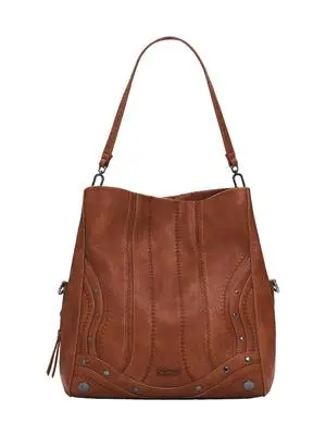 Desigual Embroidered Faux Leather Handbag - Camel