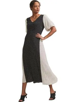 RO&ZO Contrast Spot Midi Dress - Mono