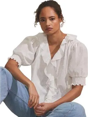 RO&ZO Dobby Frill Front Shirt - Ivory