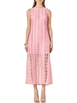 Endless Rose Lace Overlay Midi Dress - Pink