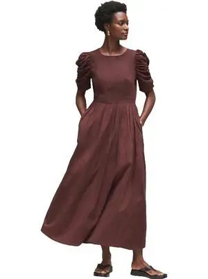 RO&ZO Cotton Puff Sleeve Midi Dress - Chocolate