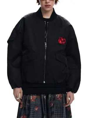 Desigual Cherry Embroidered Bomber Jacket - Black