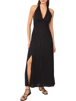 Vince Camuto Beaded Halter Maxi Dress Rich Black