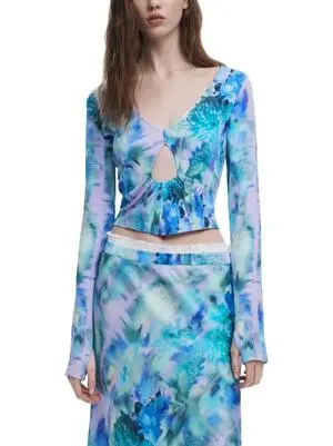Desigual Floral Ribbed Top - Blue