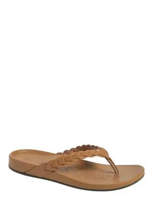 Olukai Lei Leather Flip Flop Tan / Tan