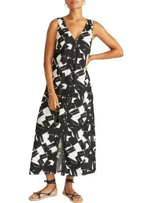 Universal Standard Universal Standard Islet Linen Blend Maxi Dress Ipanema Print In Black