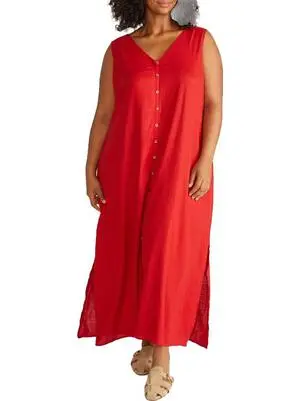 Universal Standard Universal Standard Islet Linen Blend Maxi Dress Ruby Red
