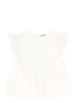 GANNI Ruffle-detail Top - White