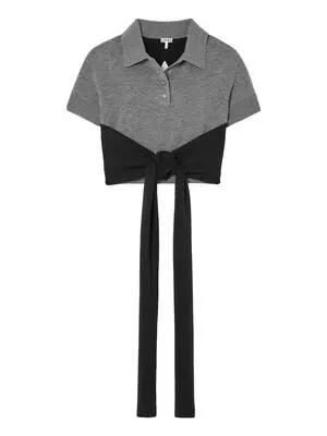 Loewe Cropped Open-back Tie-front Wool-blend Polo Shirt - Gray