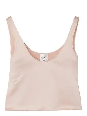 LESET Barb Scoop Washed-satin Tank - Pink
