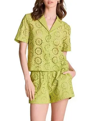 English Factory Eyelet Embroidery Camp Shirt - Green