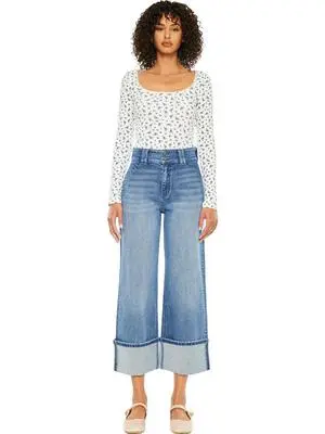 KANCAN Irna Cropped Wide Leg Jeans - Dark Wash