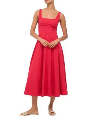 Staud Wells Sleeveless Silk Midi Dress - Cherry