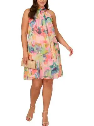 Adrianna Papell Print Sleeveless Shift Dress - Pink Multi
