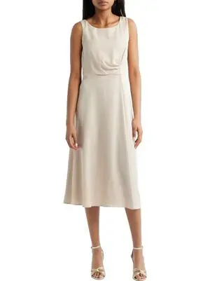 CONNECTED APPAREL Sleeveless Satin Midi Dress - Champagne