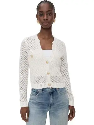 L'Agence Blanca Sequin Crop Cardigan - Ivory/gold
