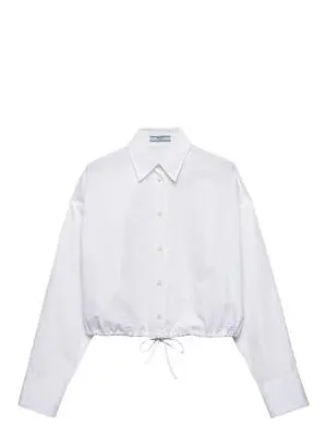 Prada Drawstring-hem Long-sleeve Cotton-poplin Shirt - White