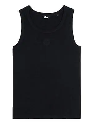 The Kooples Embroidered-crest Crewneck Stretch-cotton Tank Top - Black Washed