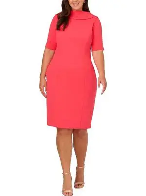 Adrianna Papell Roll Neck Sheath Dress - Beach Rose