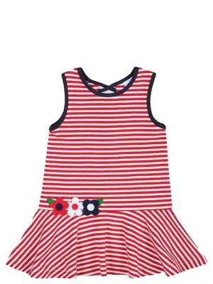 FLORENCE EISEMAN Stripe Knit Dress With Floral Appliqués - Red / White