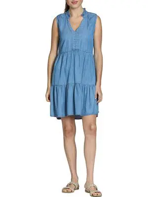 APNY Sleeveless Tiered Lyocell Dress - Light Indigo