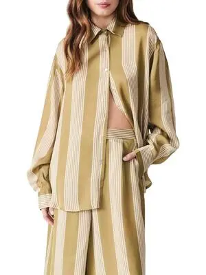 Deluc Milo Stripe Satin Shirt - Khaki With Ecru Stripes