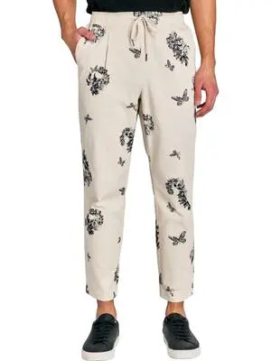 CON.STRUCT Slim Fit Floral Skull Print Pleated Trousers